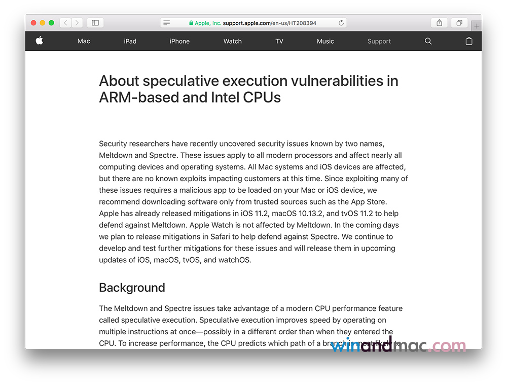Meltdown與Spectre漏洞事件 蘋果終於有回應 - winandmac.com 視麥媒體