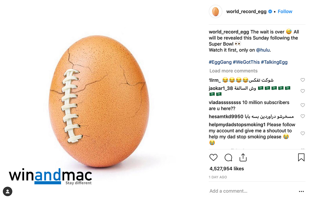 全球最多Instagram Like的蛋 開始有廣告贊助了！ - winandmac.com 視麥媒體