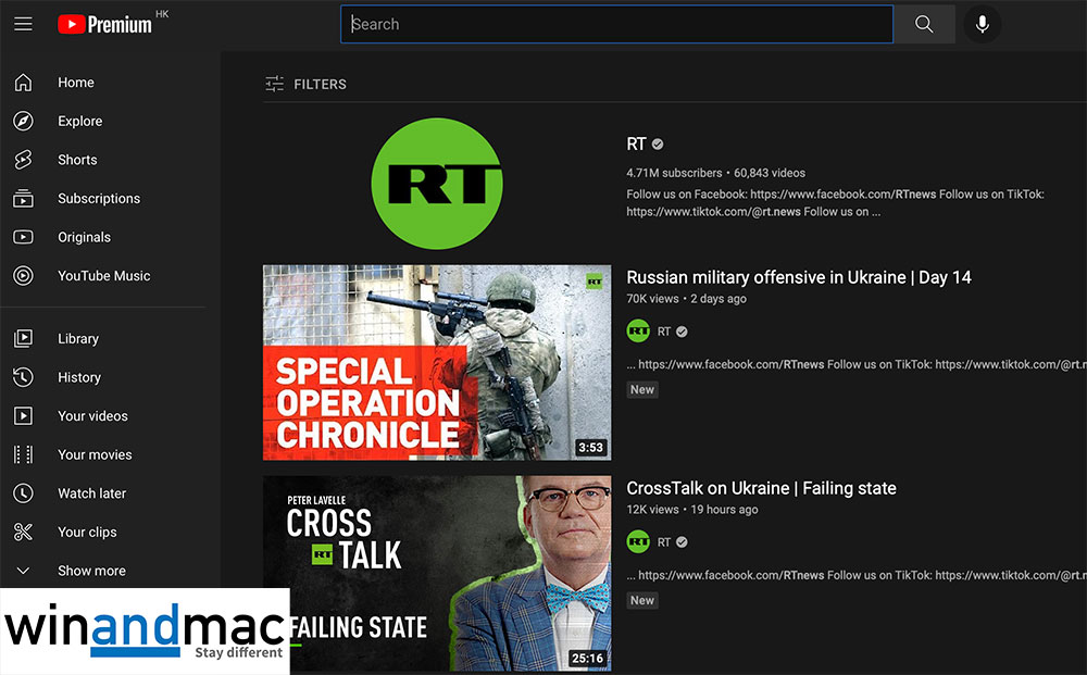 俄羅斯相關YouTube頻道包括RT News 將會被全面移除、比當初限制更嚴 - winandmac.com 視麥媒體