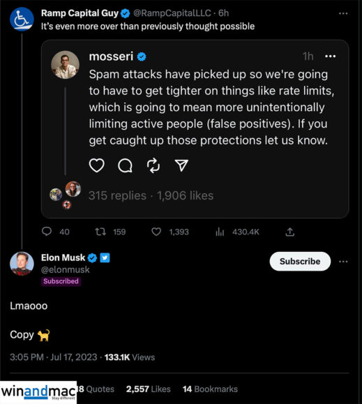 Instagram Threads竟然都限制可睇文章數量 遭Elon Musk恥笑 - winandmac.com 視麥媒體