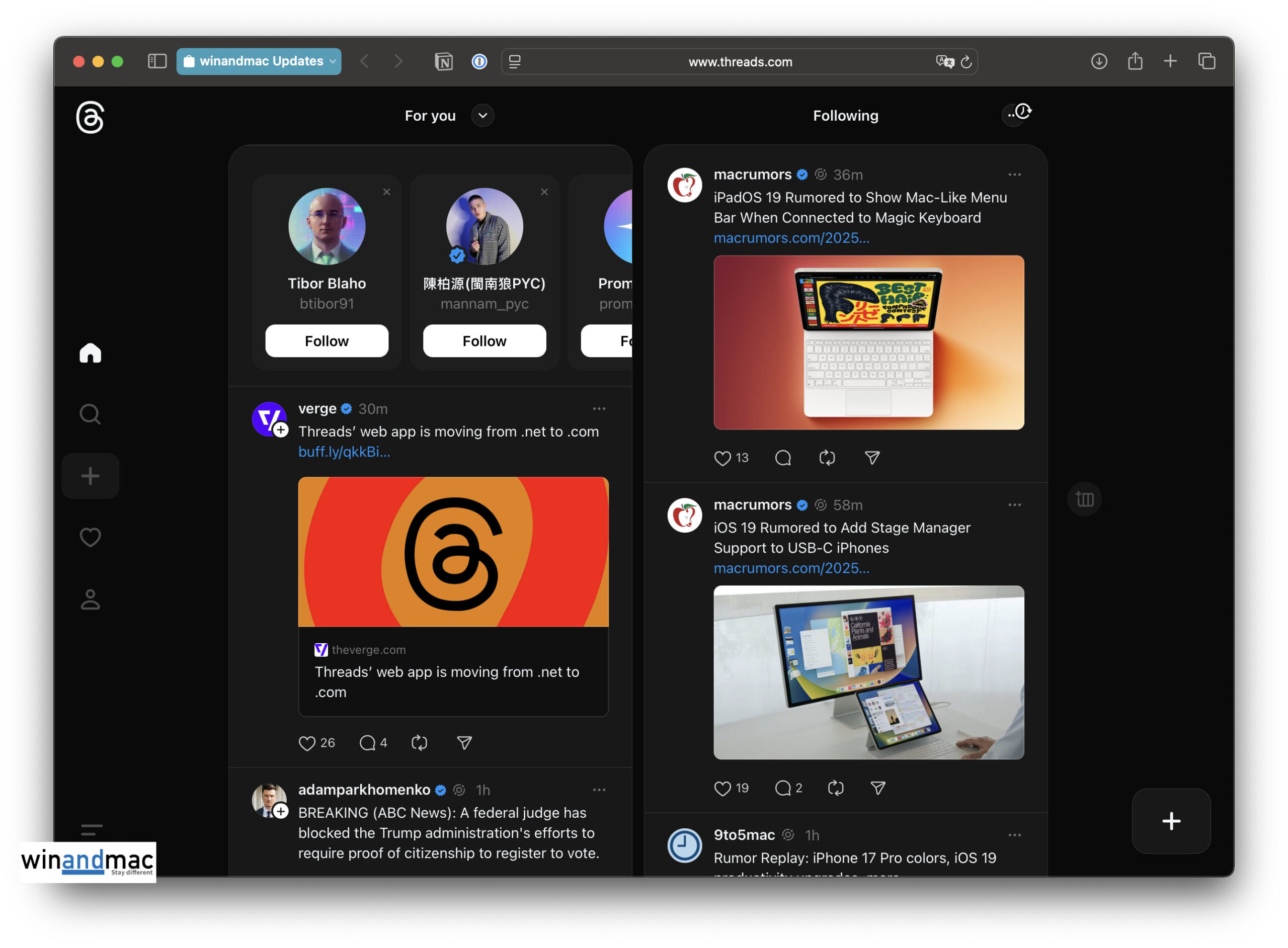 Threads把.net改成.com 網站版加入呢個好正嘅新功能？ - winandmac.com 視麥媒體