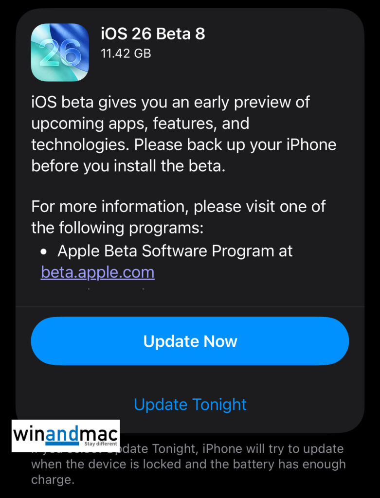 蘋果推出iOS 26等新測試版beta 8 外界評論：已接近完成 - winandmac.com 視麥媒體